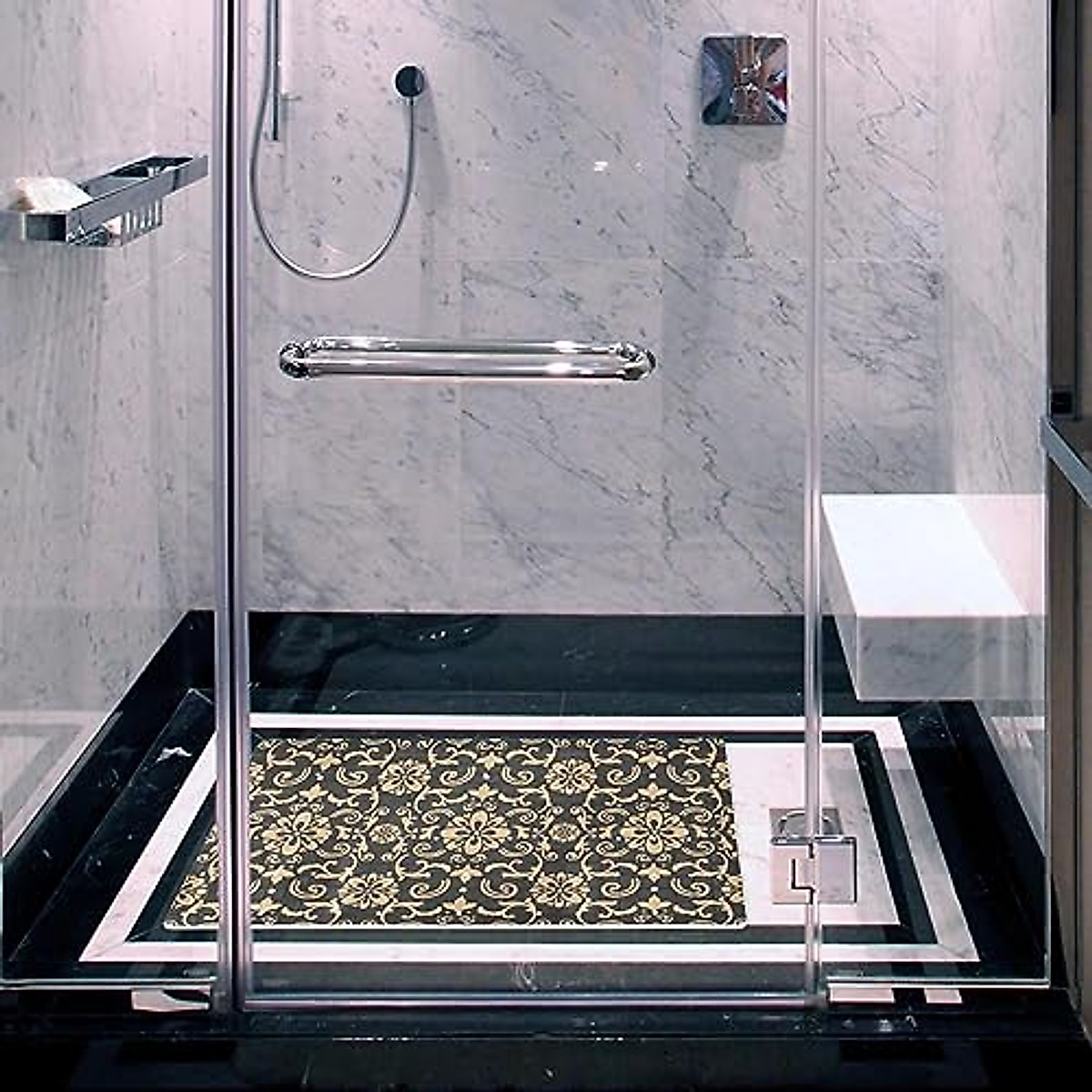 Bath Tub Shower Mat - Anti-Slip PVC Material 15.1x26.8 in, Gentle Cushioning Quick Drying Suction Cups Reliable Solution - Vintage Flowers Pattern Non-Slip Floor Mat