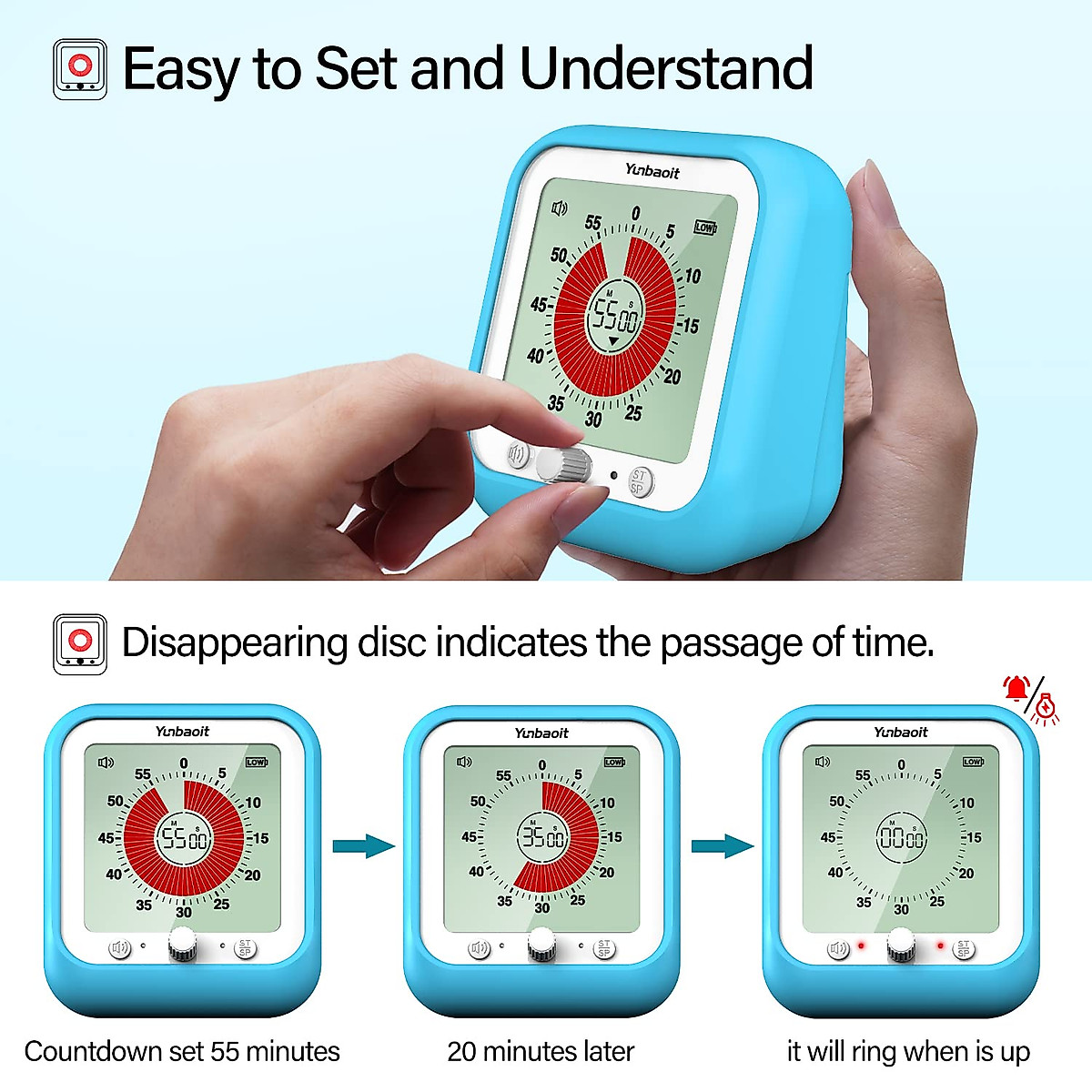 Yunbaoit VT09 Digital Timer - Silent & Visual Countdown
