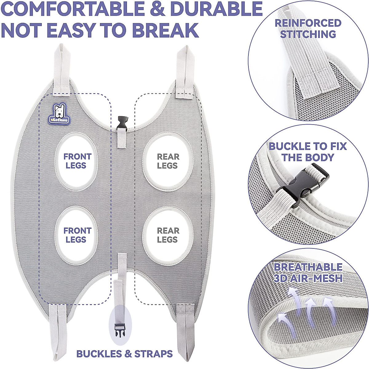 Loflaze Dog Grooming Hammock Harness for Dogs & Cats with Pet Nail Clipper Trimmer - Cat Hanger Sling for Trimming Clipping Nails- Dog Hammock Restraint Bag for Small Medium Large Dog （ Grey S ）