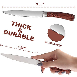 LUVCOSY Pakkawood Steak Knives Set of 12, 12PCS Set of Stainless Steel Serrated Steak Knives with Pakka Wood Handle, Fine Edge Dinner Knife Set with Gift Box for Home Party