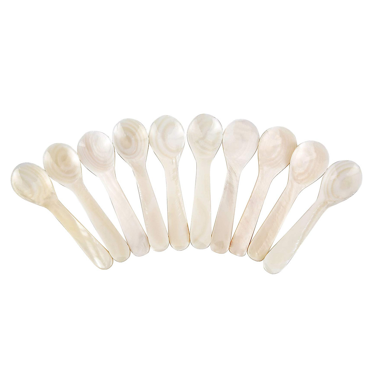 DUEBEL Set of 10 White Mother of Pearl 3.55′′ Caviar Spoons for Caviar, Egg, Coffee Serving (White, 9cmx2.4cm)