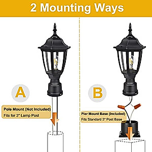 FUDESY Outdoor Post Lights, Electric Exterior Lamp Post Light Fixture with Pier Mount Base, LED Bulb Included, Anti Corrosion Black Plastic Materials, 2-Pack Pole Lanterns for Garden, Patio, Pathway