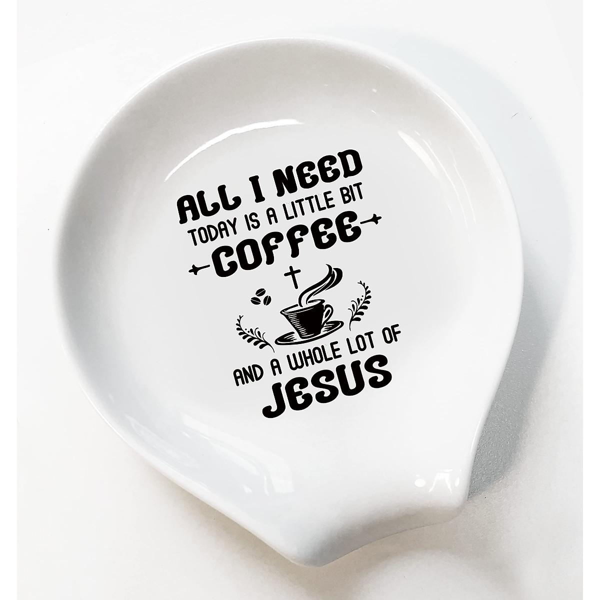 LRUIOMVE Ceramic Coffee Spoon Holder and Spoon Set Funny Coffee Quote - All I Need Today Is A Little Bit Coffee - Coffee Spoon Rest - Coffee Bar Accessories Station Decor Ideal Gift for Coffee Lovers