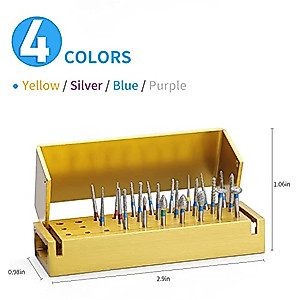 ANNWAH 4 Pcs 30 Holes Dental Bur Blocks - High Speed and Low Speed Diamond Bur Set Dental Lab Aluminum Bur Case Disinfection Opening Box Organizer Gold/Sliver/Blue/Purple