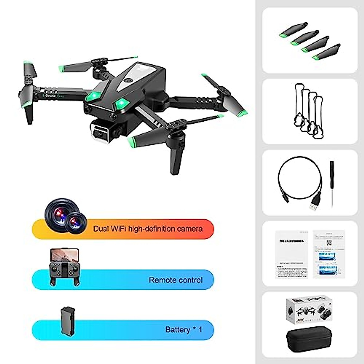Mini Drone with Dual 1080p HD Wide Angle Camera Remote Control Toys Gifts for Boys Girls with Altitude Hold Headless Mode 1-Key Start Speed Adjustment (Black)
