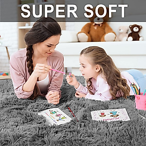 RUGTUDER Grey Soft Area Rug for Bedroom,8x10,Big Fluffy Furry Shaggy Fuzzy Rug,Shag Carpet for Living Room ,Baby Room, Girls Boys Room,Dorm Nursery Room Rug for Kids ,Non-Slip Rug