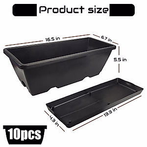 QPEY Window Box Planter, 10 Pack 17 Inch Plastic Flower Box with Tray Rectangular Planters for Outdoor Indoor Plants Garden Home Decor (Black)