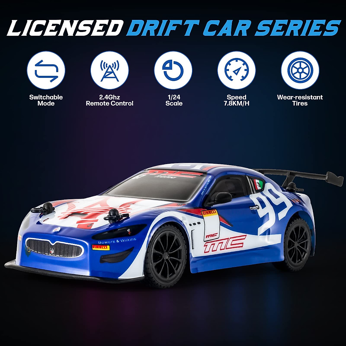 GrowFun Remote Control Car 2.4Ghz Maserati GT Electric Sport RC Drift Race Car 1:24 Scale Licensed RC Car Series High Speed Racing RC Truck Crawler Toys Model Vehicle for Age 8 9 10 11 12