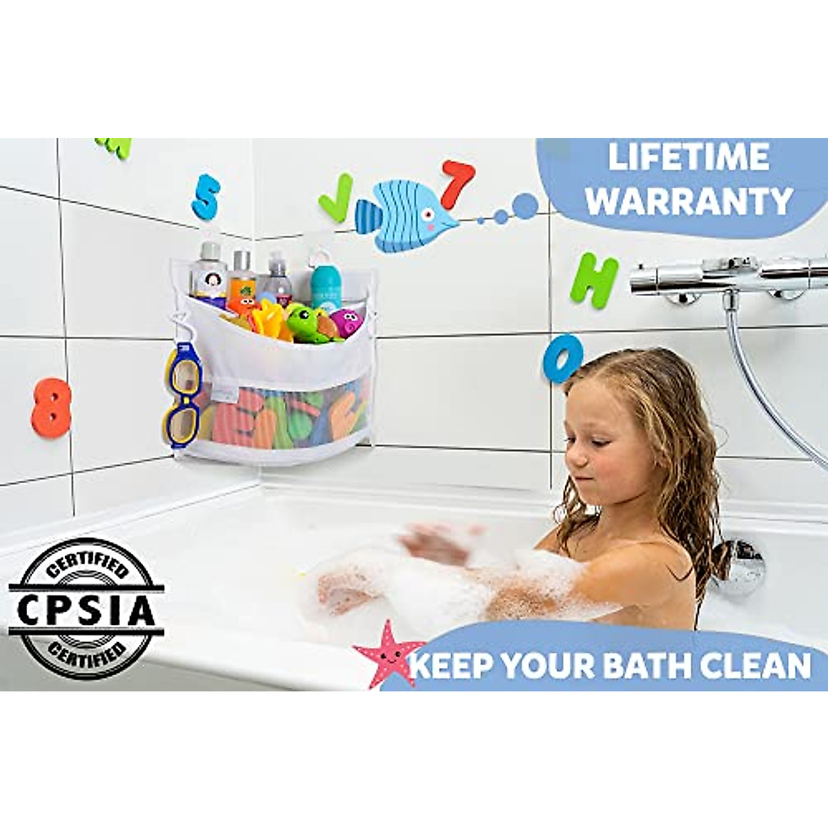 Mesh Bath Toy Holder Organizer – The Perfect Corner Bathtub Toy Storage & Bathroom or Shower Caddy – This Multi-use Net Bag Makes Baby Bath Toy Storage Easy – For Kids & Toddlers