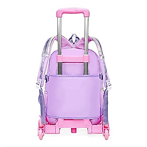 GLOOMALL Cute Rolling Backpack School Girls Boys, Lightweight Trolley Travel Bag with 6 Wheels Classic Roller Luggage (Purple bow)