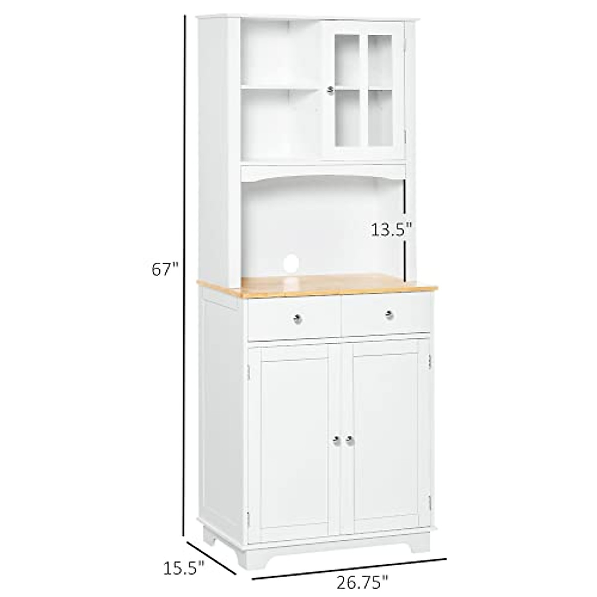 HOMCOM 67" Kitchen Buffet with Hutch, Microwave Cabinet with Framed Doors, 2 Drawers, Open Countertop, Cupboard for Dining Room, White