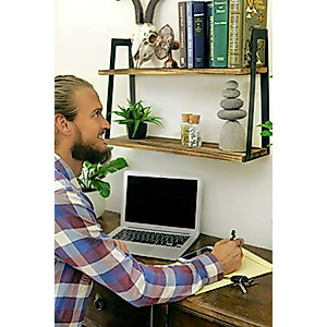 Peter's Goods 2-Tier Modern Rustic Floating Wall Shelves, Rustic Brown - Modern Farmhouse Wall Mounted Decor Book or Knick Knack Shelf for Laundry Room, Bathroom, Kitchen, Bedroom, Office and More