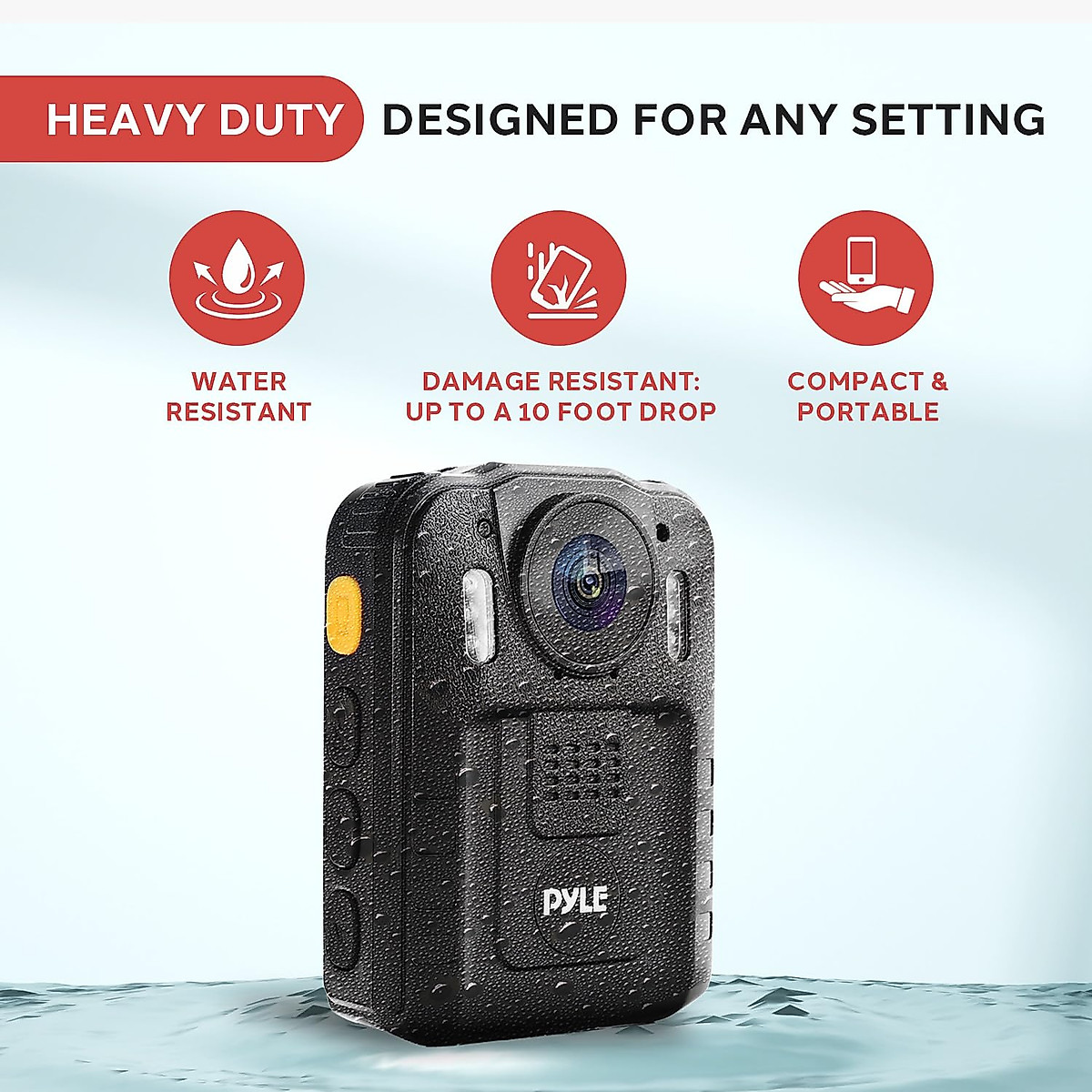 Pyle Police Security Video Compact Camera - HD 2304x1296p Rechargeable Wireless Waterproof Wearable Law Enforcement Mini Surveillance Cam, Audio Video Recording, Night Vision, Motion Detector PPBCM6