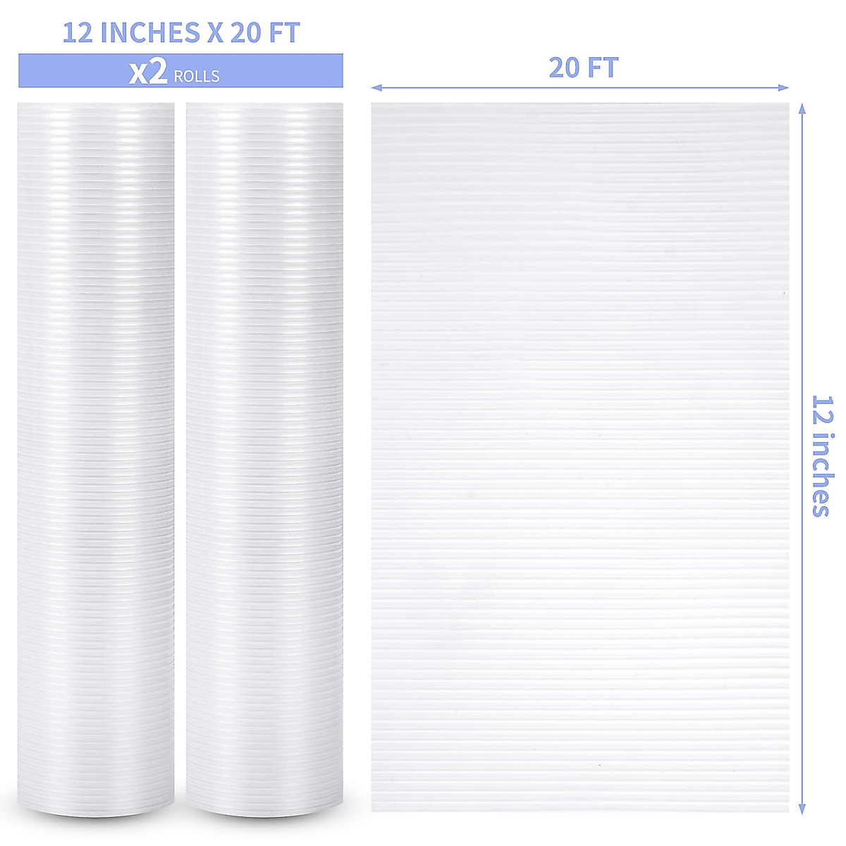 Shelf Liner for Kitchen Cabinets, 12 Inch x 20 Ft x 2 Rolls, Non-Slip Cabinet Liner, Non Adhesive Drawer Liner, Refrigerator Liners, Washable Oil-Proof Mat for Shelves (Transparent Stripe)