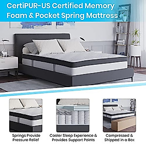 EMMA + OLIVER 12 Inch CertiPUR-US Certified Memory Foam Pocket Spring Mattress, Queen Mattress in a Box