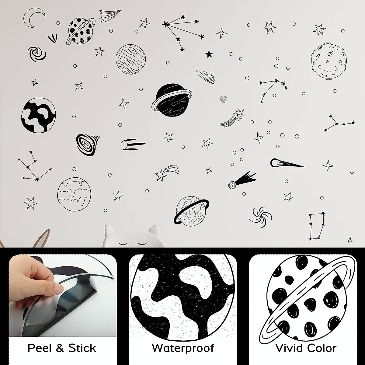 Outer Space Wall Decals Peel and Stick for Kids Girls, Vinyl Outer Space Planet Wall Stickers, Outer Space Wall Stickers for Boys Bedroom Nursery Kids Room