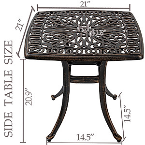 ZOTORUN Outdoor Cast Aluminum Side Table End Table for Patio, Backyard, Pool, Indoor Companion, Easy Maintenance and Weather Resistant, Bronze