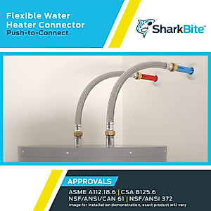 SharkBite 3/4 Inch x 3/4 Inch FIP x 12 Inch Stainless Steel Braided Flexible Water Heater Connector, Push To Connect Brass Plumbing Fitting, PEX Pipe, Copper, CPVC, PE-RT, HDPE, U3088FLEX12LF