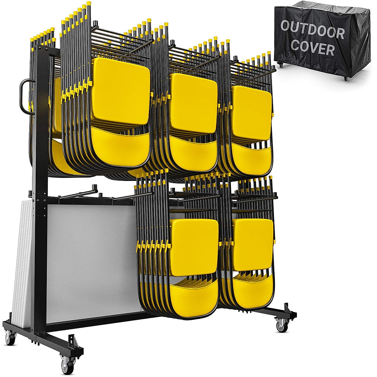 UPGORILO Folding Table and Chairs Cart - Innovative Mobile Chair Dolly, 84 Folding Chairs Capacity, Heavy Duty Metal Chair Rack with Outdoor Cover and Rubber Locking Wheels