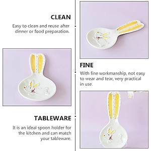 DOITOOL Spoon Storage Rack Rabbit Spoon Rests Spoon Rests Bunny Ear Kitchen Utensil Holder Ceramic Spoon Rack Multifunction Dessert Plate Food Serving Dish Sauce Dipping Plate Seasoning Dish
