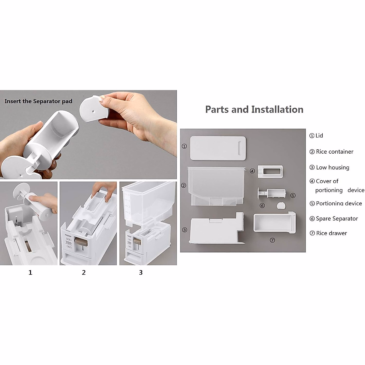 i Kito 26 Pounds Rice Dispenser with Measuring Container,Large Countertop Kitchen Storage for Dry Food,Oatmeal, Beans, Grains, Kitchen Organization Box,Coffee Black