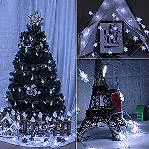 Solar Christmas Snowflake String Lights 100 Led 32.9 Feet Outdoor Waterproof Fairy Lights with 8 Lighting Modes for Wedding, Party, Tree, Room, Garden, Patio, Yard, Home(Pure White)