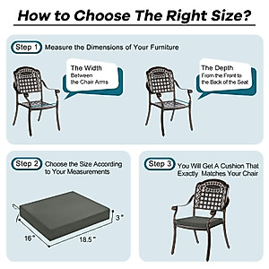 Basic Beyond Outdoor Chair Cushions Set of 4, Square Corner Outdoor Cushions for Patio Furniture, Water Resistant Patio Chair Cushions with 2 Ties, 18.5x16x3, Charcoal Grey