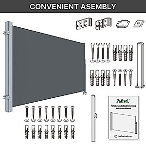 PATISOL 138"x71" Retractable Side Awning Aluminum Patio Outdoor Folding Privacy Divider, Water & UV Resistant Sun Shade Privacy Wind Screen for Garden, Backyard, Terrace(Dark Grey)