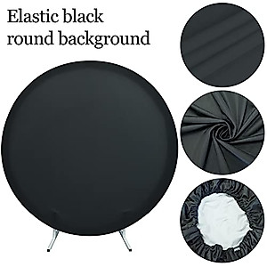 Mocsicka 7.2x7.2ft Round Black Backdrop Polyester Round Cover Photo Backdrops Baby Shower Birthday Party Decorations Banner Photography Background (7.2ft, Black)