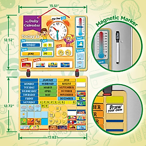 Kids Daily Calendar magnetic,Hang on Wall or Fridge for Home or School.