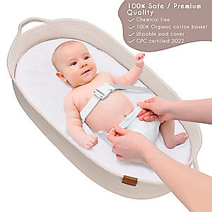 Baby Changing Basket for Baby Dresser, Moses Basket for Babies, Cotton Rope Diaper Changing Basket, Unisex Baby Moses Basket, Foam Diaper Changing Pad for Dresser, Changing Table Topper for Dresser