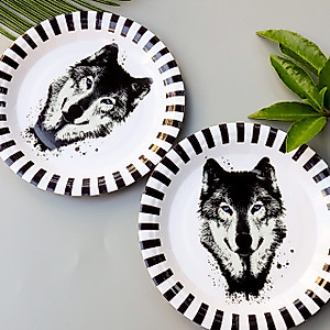 Pandecor 50 Pieces Wolf Birthday Paper Dessert Plates,7 Inches Disposable Animal Wolf Party Cake Plates for Birthday Party