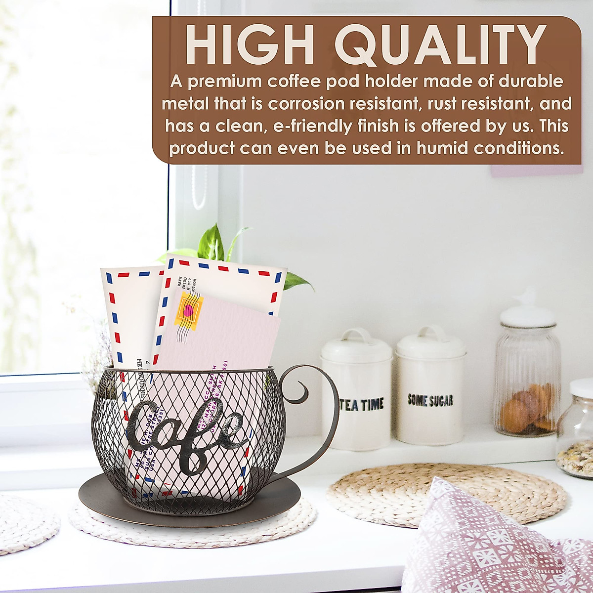 On Solid Grounds Cafe Cup Coffee Pod Holder / Coffee Creamer Holder, Large Capacity Espresso Pod Organizer and for Storage Accessories, Multi-Purpose Decor for Counter Bar