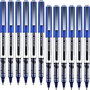 Chinco 12 Pieces Rolling Ball Pens, Quick-Drying Ink 0.5 mm Extra Fine Point Pens Liquid Ink Pen Rollerball Pens (Blue)