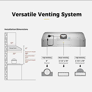 Empava Ducted Range Hood Under Cabinet 30 Inch, Kitchen Stove Vent with Dual Sealed Aluminum Motor 3-Speed, 500 CFM, Push Button Control, Permanent Filters, Stainless Steel