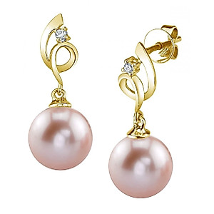 THE PEARL SOURCE 14K Gold 10-11mm AAAA Quality Pink Freshwater Cultured Pearl & Diamond Symphony Earrings for Women