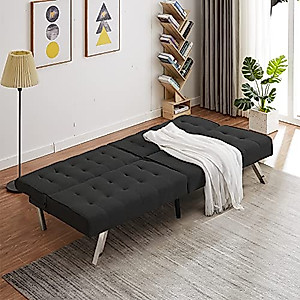 GEEVIVO Futon Convertible, Breathable & Skin-Friendly Futon Sofa Bed, Upholstered Sleeper Couch with Adjustable Backrest, Futons Sofa/Bed Clearance Suitable for Multiple Scenarios(Black)