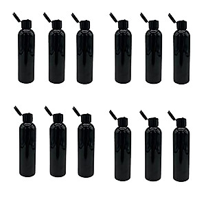 Natural Farms 4 oz Black Cosmo Plastic Bottles -12 Pack Empty Bottle Refillable - BPA Free - Essential Oils - Aromatherapy | Black Flip Top Snap Cap - Made in the USA
