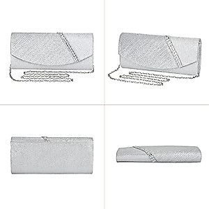 Pinprin Womens Evening Clutch Bag Ladies Envelope Handbag Prom Bridal Wedding Party Purse with Detachable Chain (C-Silver)