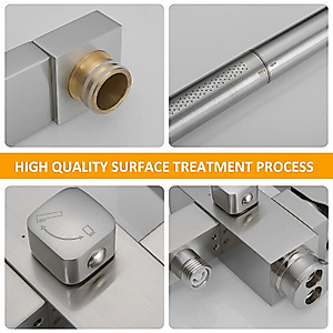 BESy Freestanding Bathtub Faucet Waterfall Tub Filler Brushed Nickel Floor Mount Brass Single Handle Bathroom Tub Faucets with 2 Function Hand Shower Wand