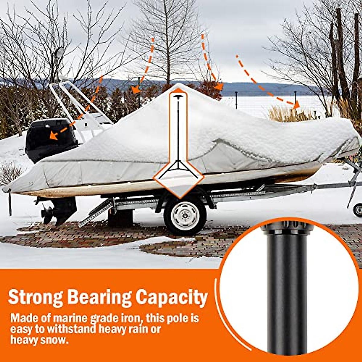 iCOVER Boat Cover Support Pole-Height Adjustable Iron Alloy Support Pole Telescoping Support System with Tripod Base for Jon Boat Pontoon Boat for Patio Furniture