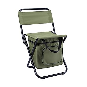 LEADALLWAY Fishing Chair with Cooler Bag Foldable Compact Fishing Stool,Green