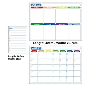 Magnetic Dry Erase Calendar Bundle for Fridge: 3 Boards Included - Monthly, Weekly, Daily Calendar Whiteboard 17x12" - 6 Fine Tip Markers and Large Eraser with Magnets, Refrigerator White Board Wall
