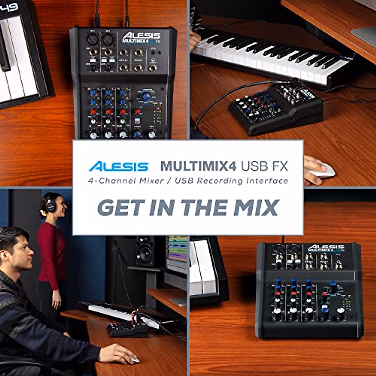 Alesis MultiMix 4 USB FX | 4 Channel Compact Studio Mixer with Built In Effects & USB Audio Interface for Home Studio Recording