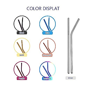 10.5 Inch Long Stainless Steel Straws with 2 Cleaning Brush Reusable Colored Metal Drinking Straws Long Straight Straws For 30oz Tumbler,Starbucks, Mason Jar (8 Long Stright)
