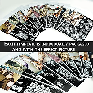 PPVWEY 10 Sheets Henna Tattoo Stencils 10 Pair Arm Hand Henna Tattoo Template Temporary Indian Arabian Glitter Airbrush Tattoo Stickers for Face Body Paint DIY (Black)