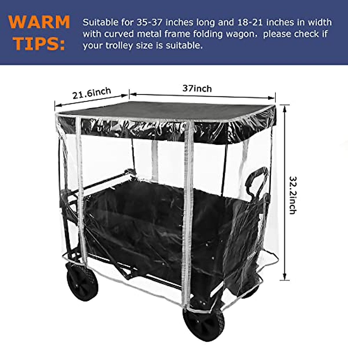 LOSCHEN] Wagon Rain Wind Cover for Outdoor Garden Camping Picnic Wagon Stroller Waterproof,Folding Trolley Cart Accessories((Cart Not Included))