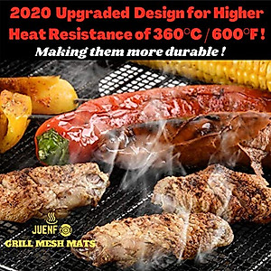 JUENFO Grill Mesh Mats for Outdoor Grill- 2020 Upgraded Reusable NonStick BBQ Grill Mesh Mat with Extreme Heat Resistance of 360°C/600°F for Long Use- Easy Clean 3 Pack Mesh Grill Mat for All Grills