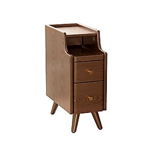 KASLANDI Small Nightstand,Solid Wood Nightstand with Drawers, Walnut Bedside Table for Bedroom