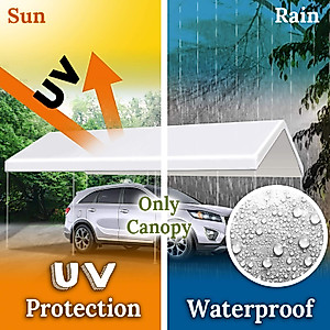 BenefitUSA Canopy ONLY 10'x20' Carport Replacement Canopy Outdoor Tent Garage Top Tarp Shelter Cover w Ball Bungees (White)